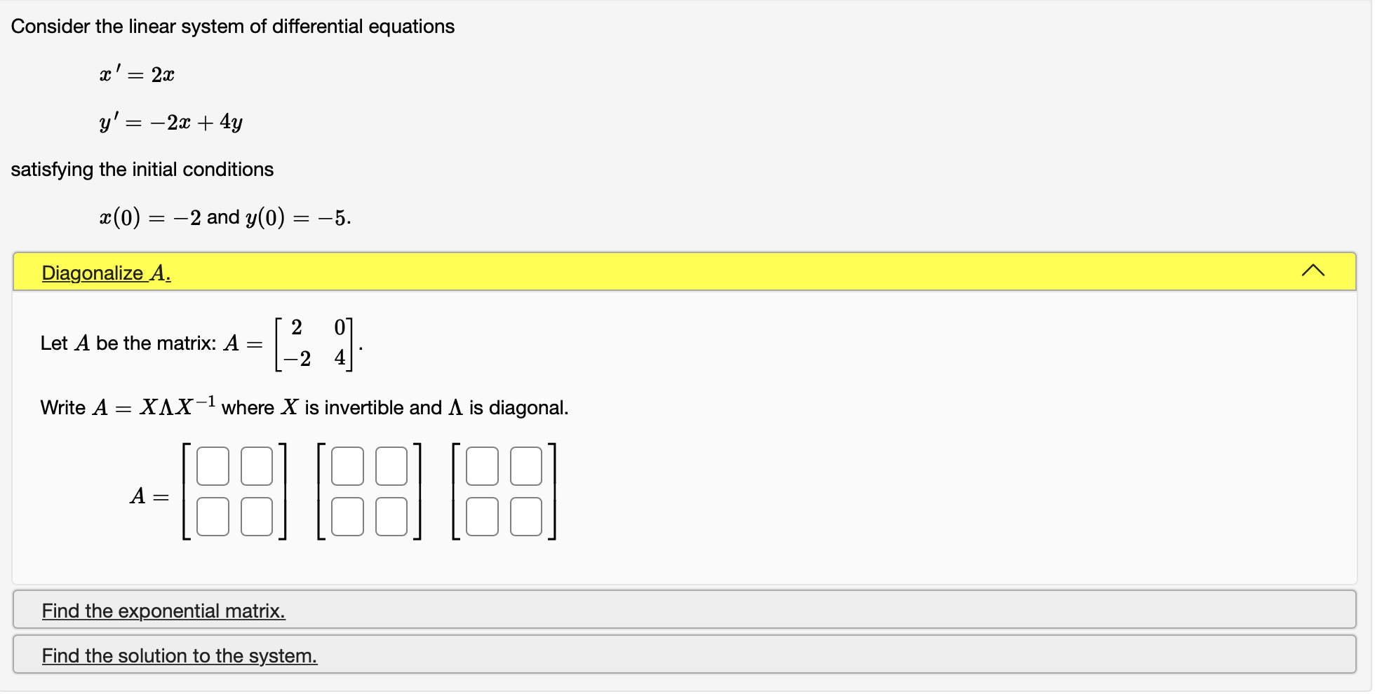 Solved Consider the linear system of differential equations | Chegg.com