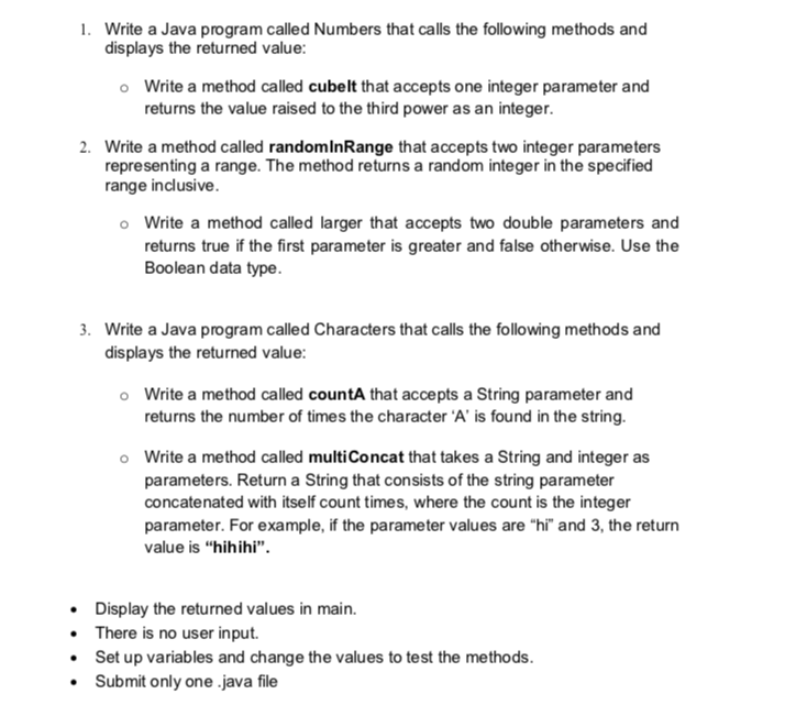 Solved Write A Java Program Called Numbers That Calls The