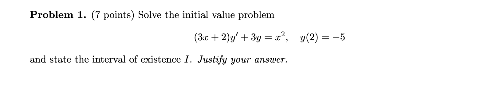 Solved Problem 1. (7 points) Solve the initial value problem | Chegg.com