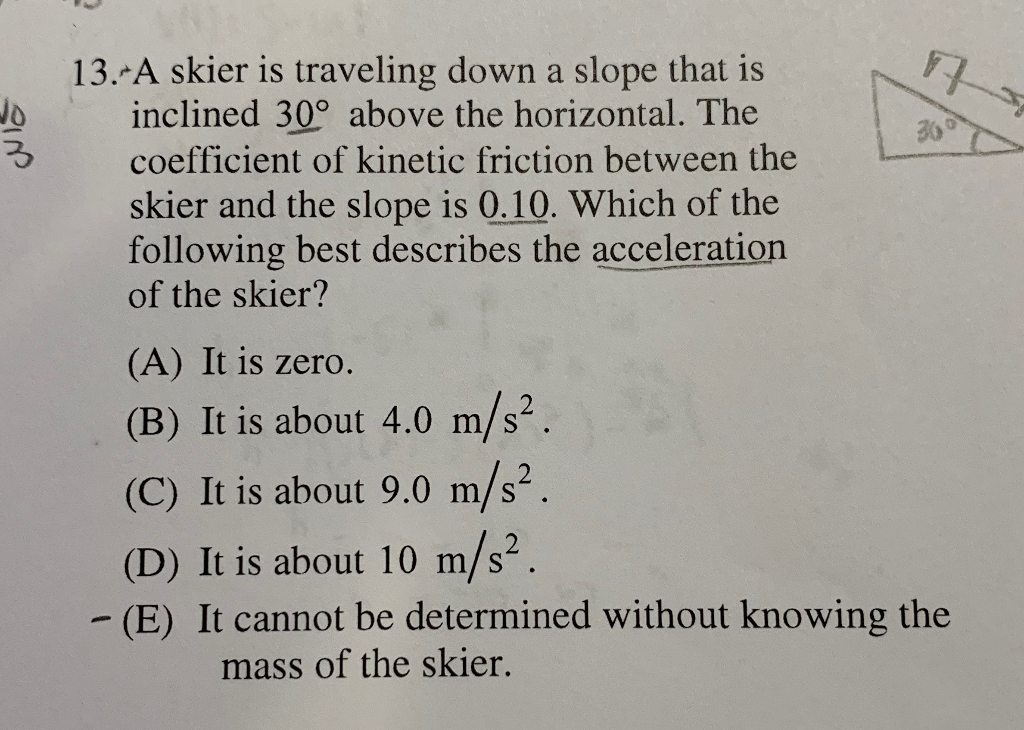 Solved 13. A skier is traveling down a slope that is | Chegg.com