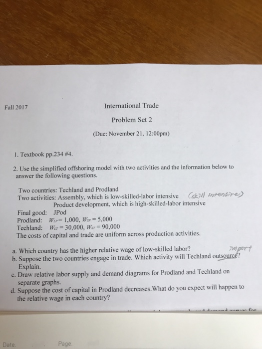 Solved International Trade Problem Set2 (Due: November 21, | Chegg.com