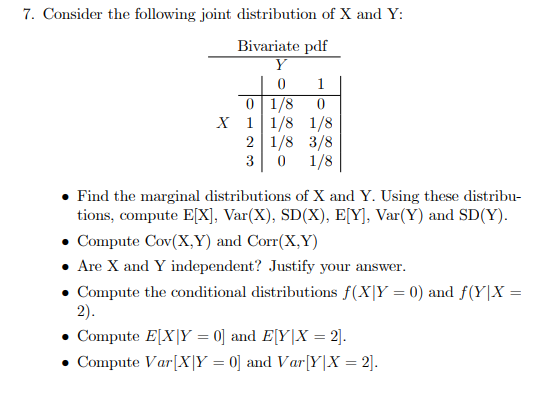 Solved . Consider the following joint distribution of X and | Chegg.com