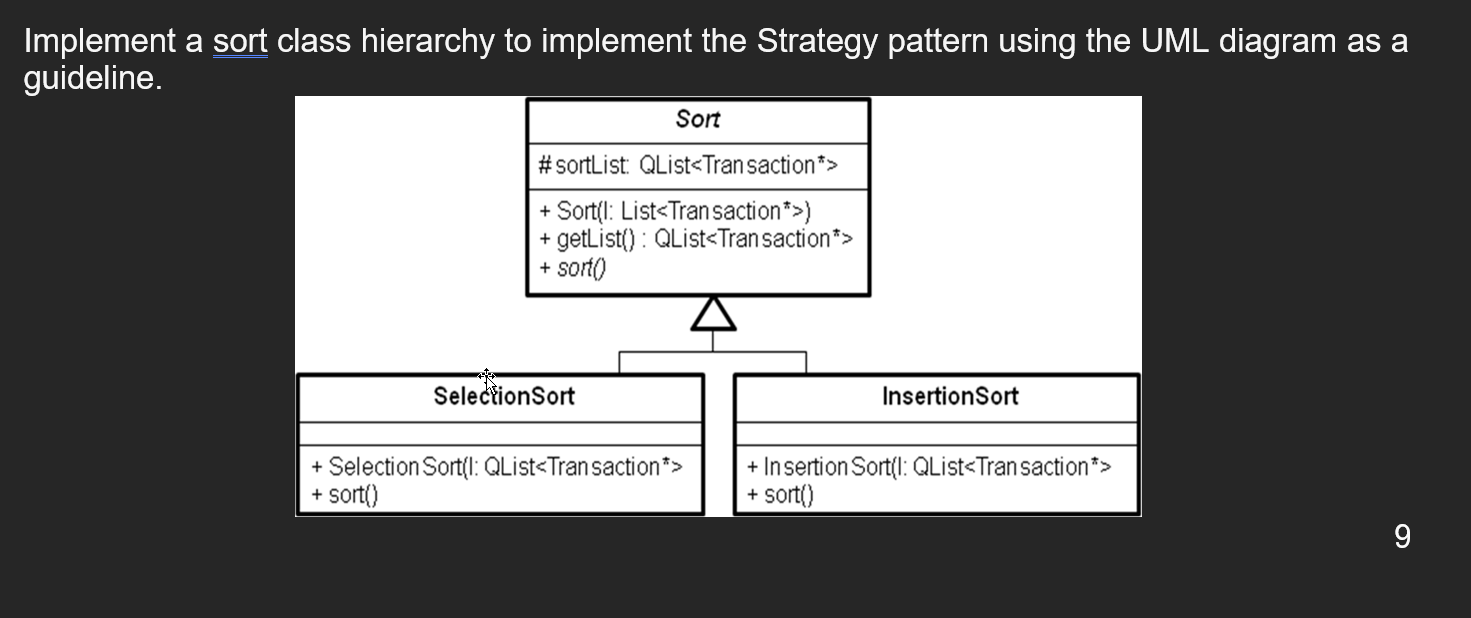 Implement a sort class hierarchy to implement the | Chegg.com