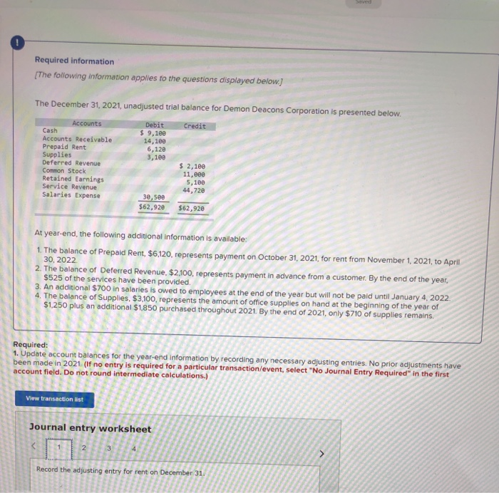 Solved record ajusting entry for:-rent-deferred | Chegg.com