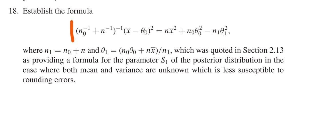 Solved 18. Establish the formula -1 (no' + n-')-'(7 – 00)2 = | Chegg.com