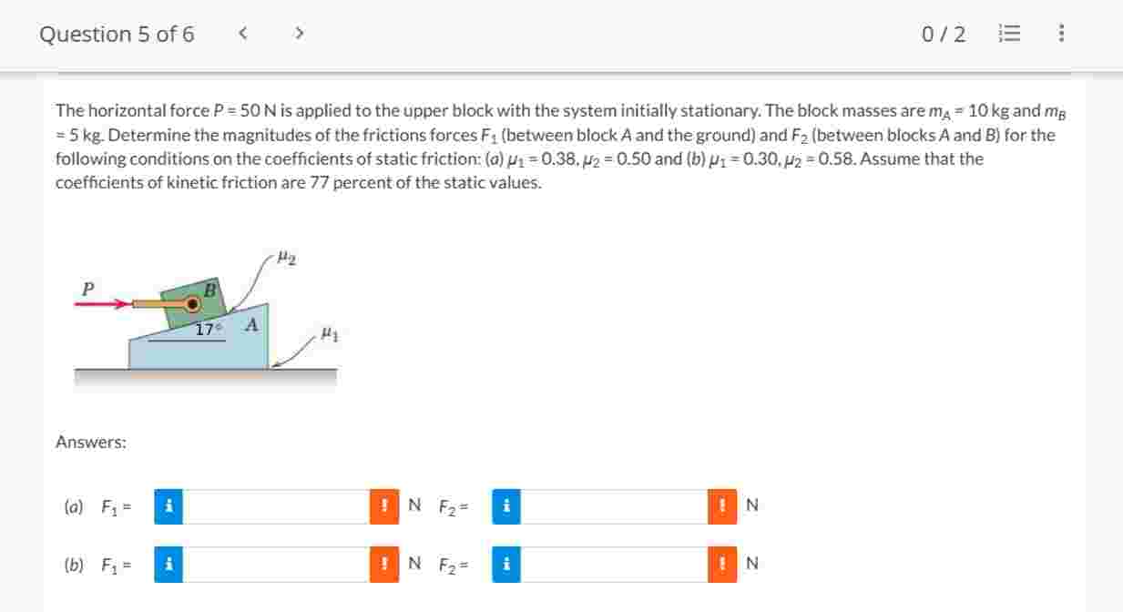 Solved The horizontal force P=50N is ﻿applied to ﻿the upper | Chegg.com
