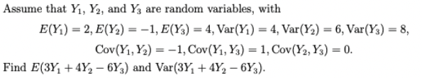 Solved Assume that Y1, Y2, and Y3 are random variables, with | Chegg.com