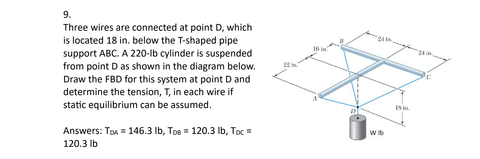 Solved 9. Three wires are connected at point D, which is | Chegg.com