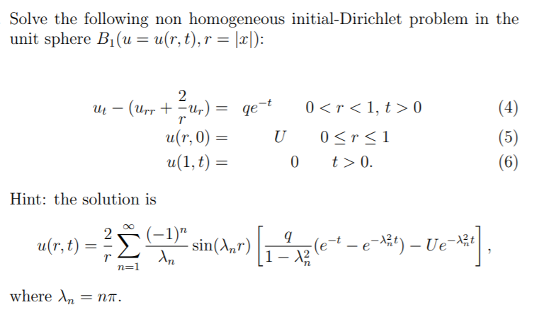 Solve the following non homogeneous initial-Dirichlet | Chegg.com