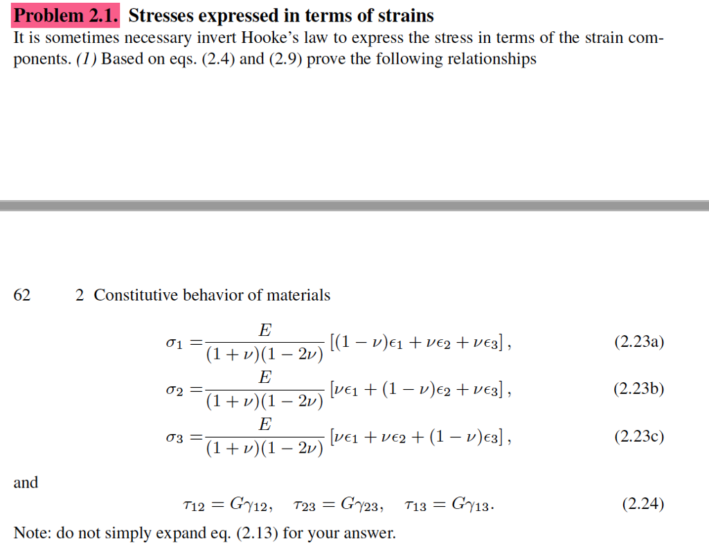 Solved Problem 2.1. Stresses expressed in terms of strains | Chegg.com