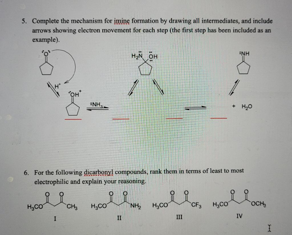 Solved 5. Complete the mechanism for imine formation by | Chegg.com
