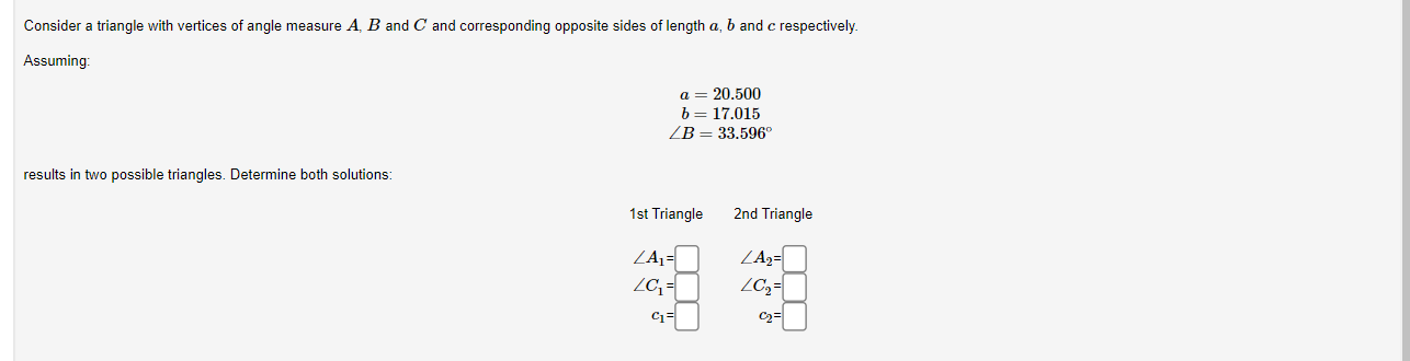 Solved Consider a triangle with vertices of angle measure A, | Chegg.com