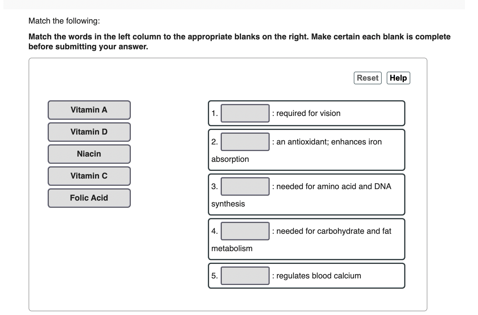 Solved Match the following: Match the words in the left | Chegg.com