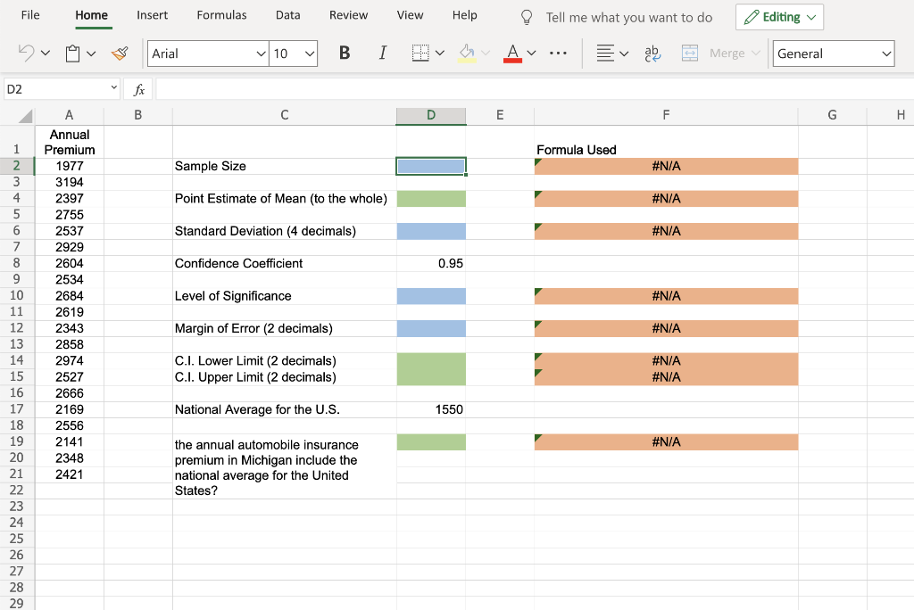 Solved File Home Insert Formulas Data Review View Help Tell | Chegg.com