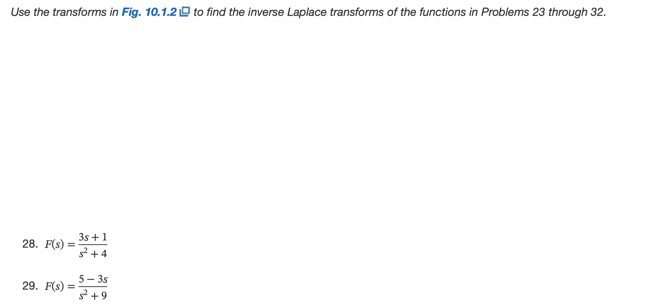 Solved Use the transforms in Fig. 10.1.2 to find the | Chegg.com
