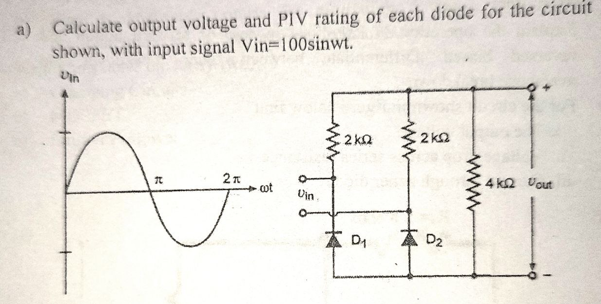 Calculate output voltage and PIV rating of each diode | Chegg.com