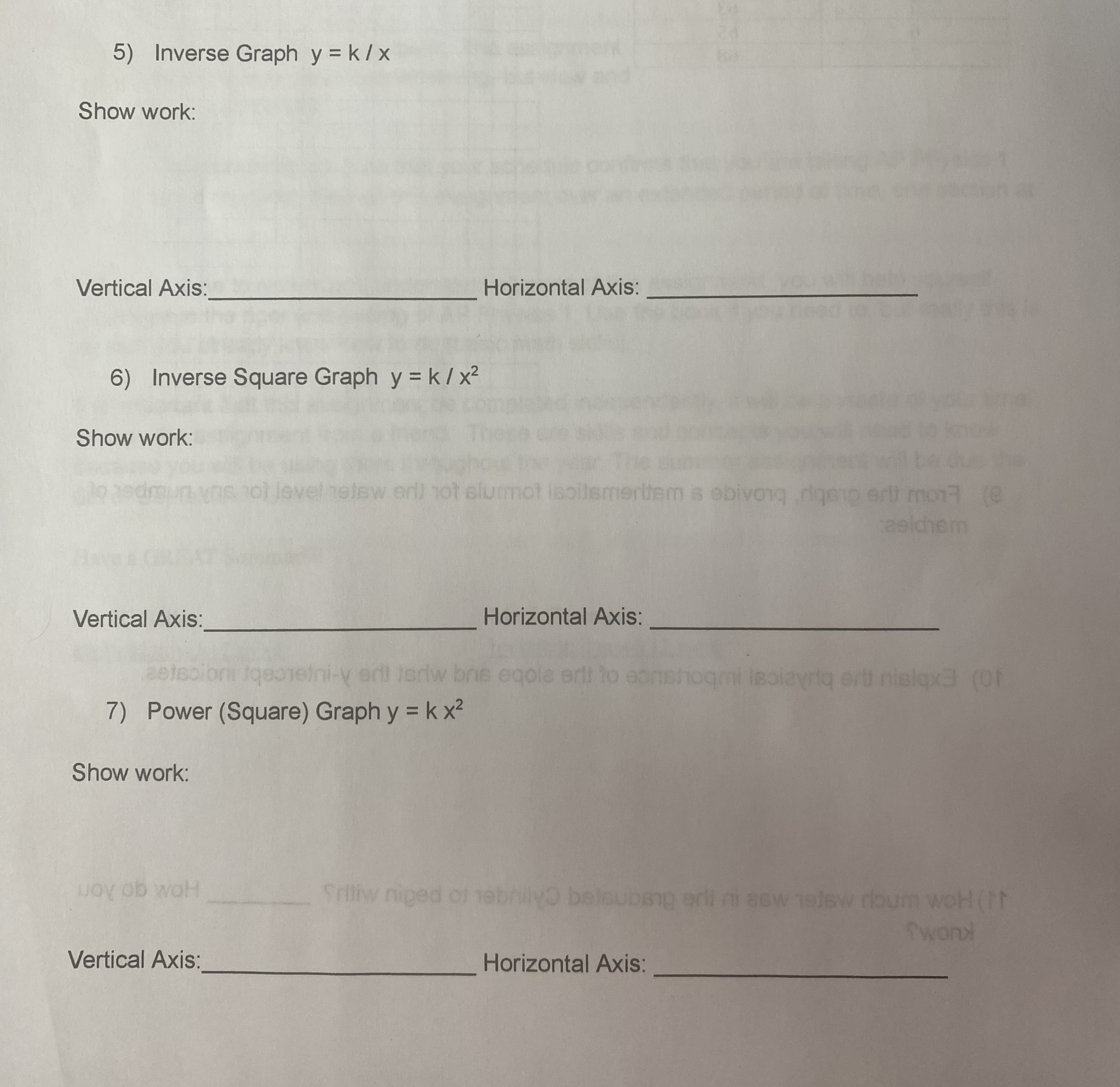 Solved Inverse Graph y=kxShow work:Vertical Axis:Horizontal | Chegg.com