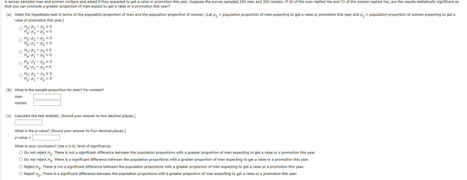 Solved that you can conclude a greater proportion of men | Chegg.com