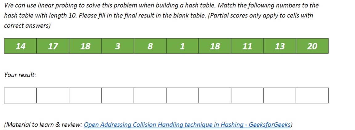 Solved We can use linear probing to solve this problem when | Chegg.com