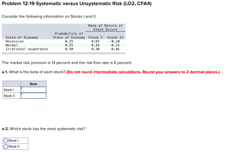 Solved Problem 12-19 Systematic versus Unsystematic Risk | Chegg.com