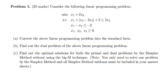 Solved Problem 1. (20 marks) Consider the following linear | Chegg.com