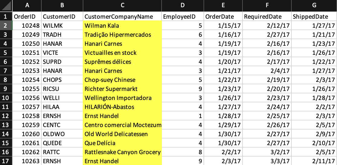 Solved Missing values - In the OrderHeaders worksheet, in | Chegg.com