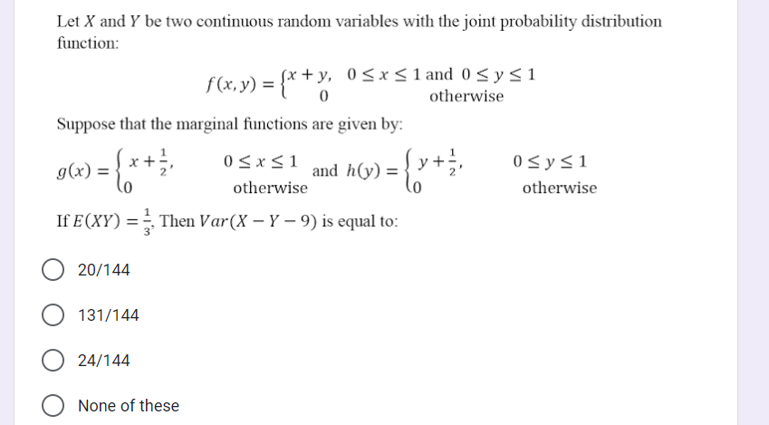 Solved Let X and Y be two continuous random variables with | Chegg.com