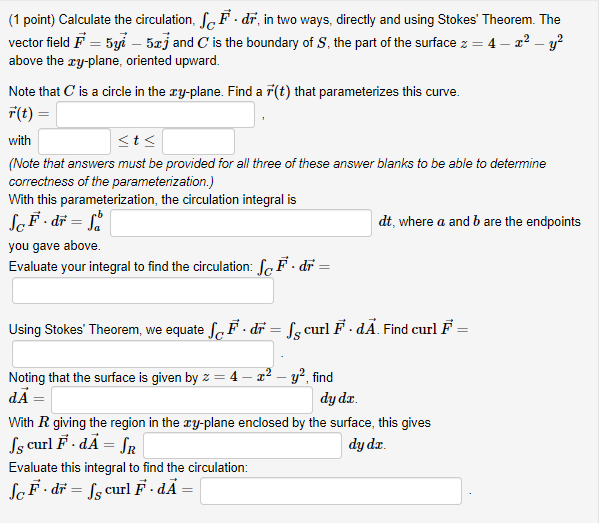 Solved (1 point) Calculate the circulation, | Chegg.com Solved (1 point) Calculate the circulation, | Chegg.com