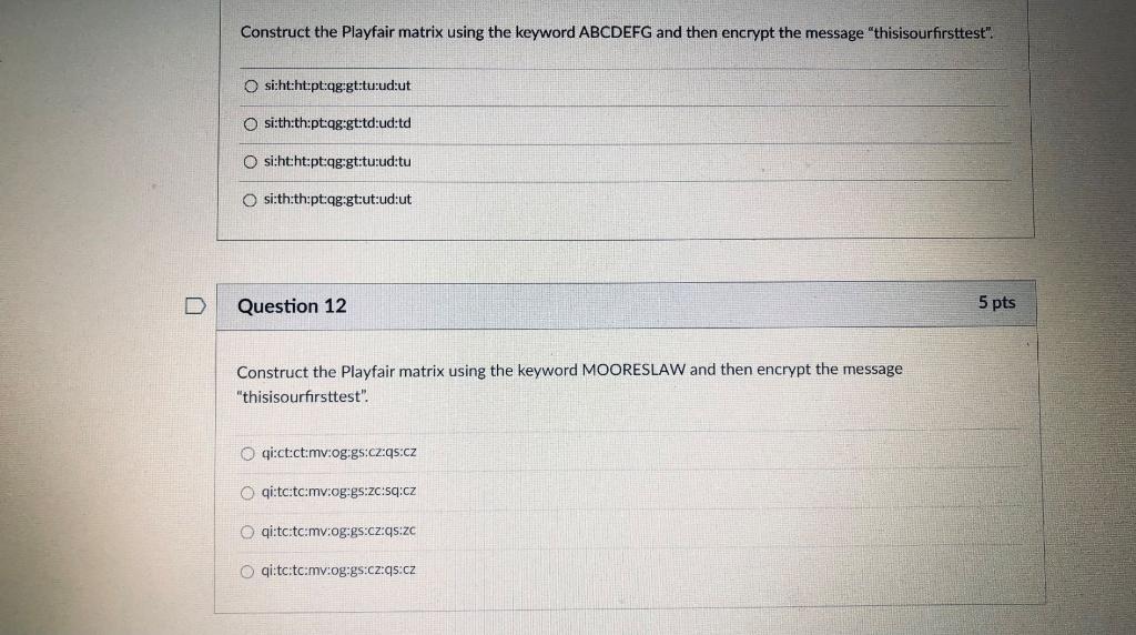 Solved Construct the Playfair matrix using the keyword | Chegg.com