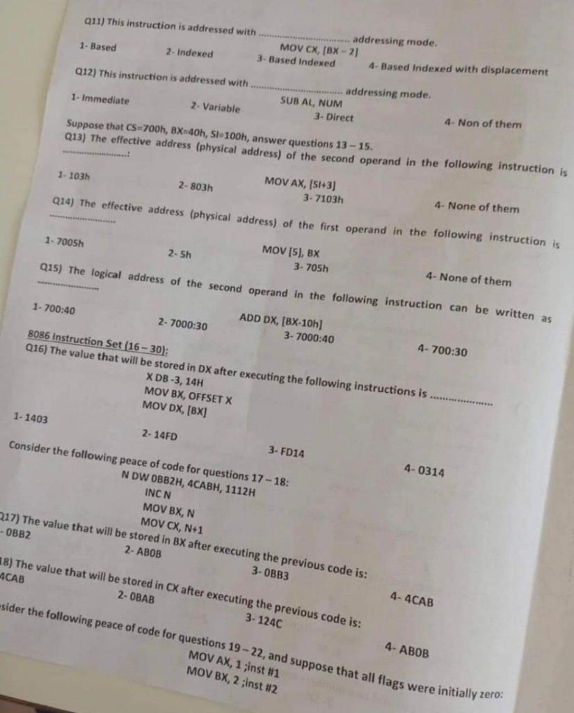 Solved Q11) This instruction is addressed with 1-Based | Chegg.com
