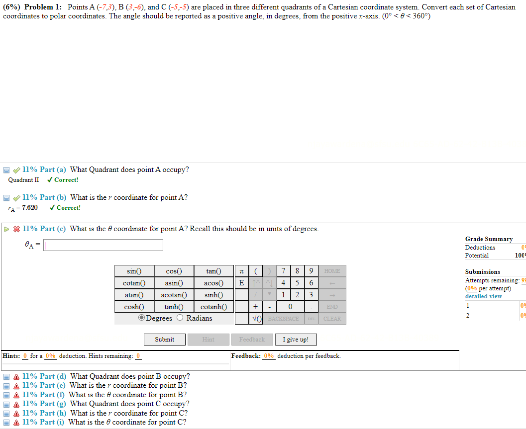 Solved (6\%) Problem 1: Points A (−7,3),B(3,−6), and C | Chegg.com