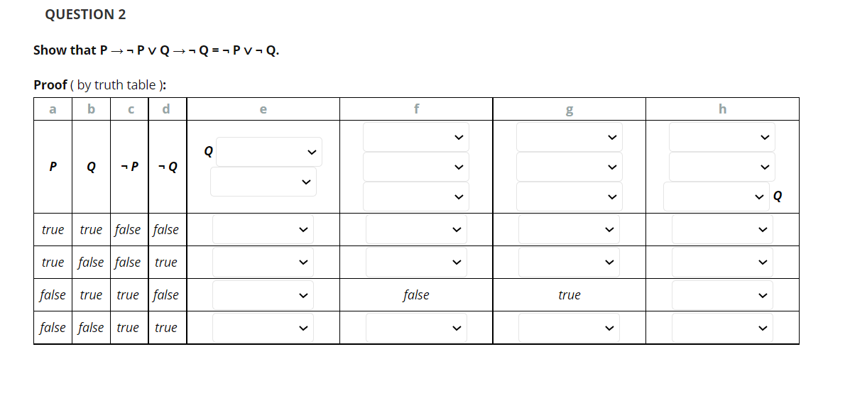 Solved QUESTION 2 Show that P + PVQ- -Q=-PV-Q. Proof (by | Chegg.com