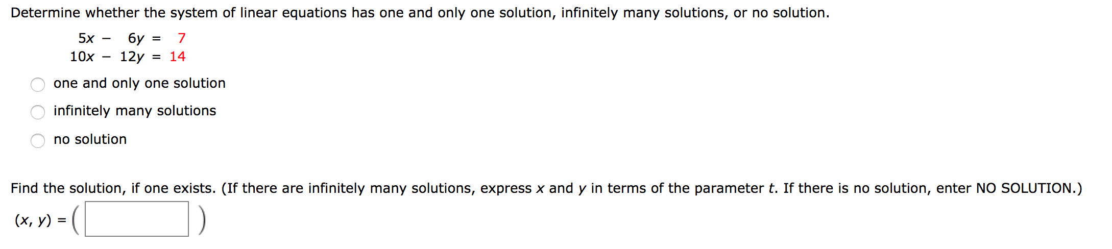 Solved Determine whether the system of linear equations has | Chegg.com