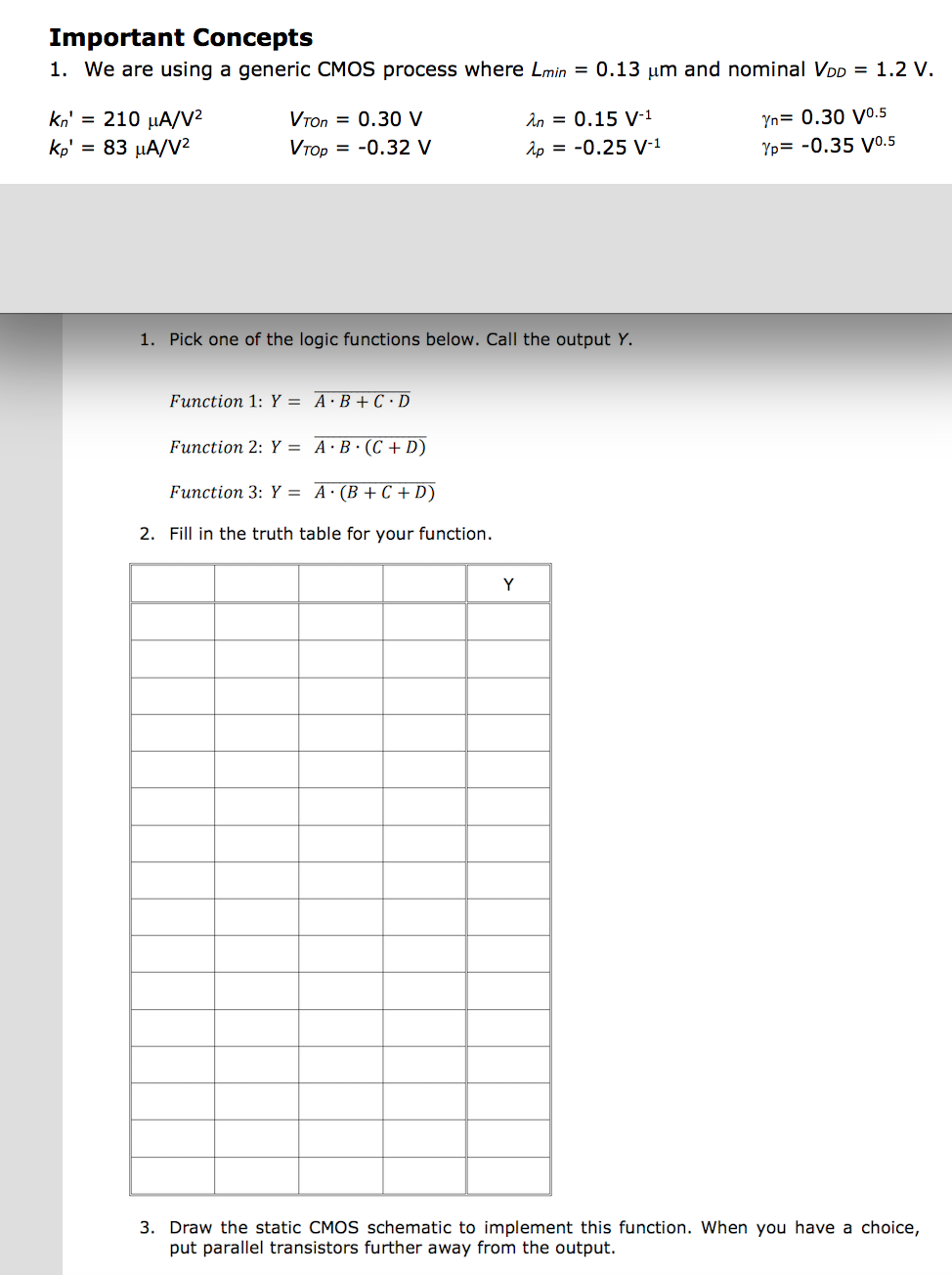 Solved Important Concepts 1. We are using a generic CMOS | Chegg.com