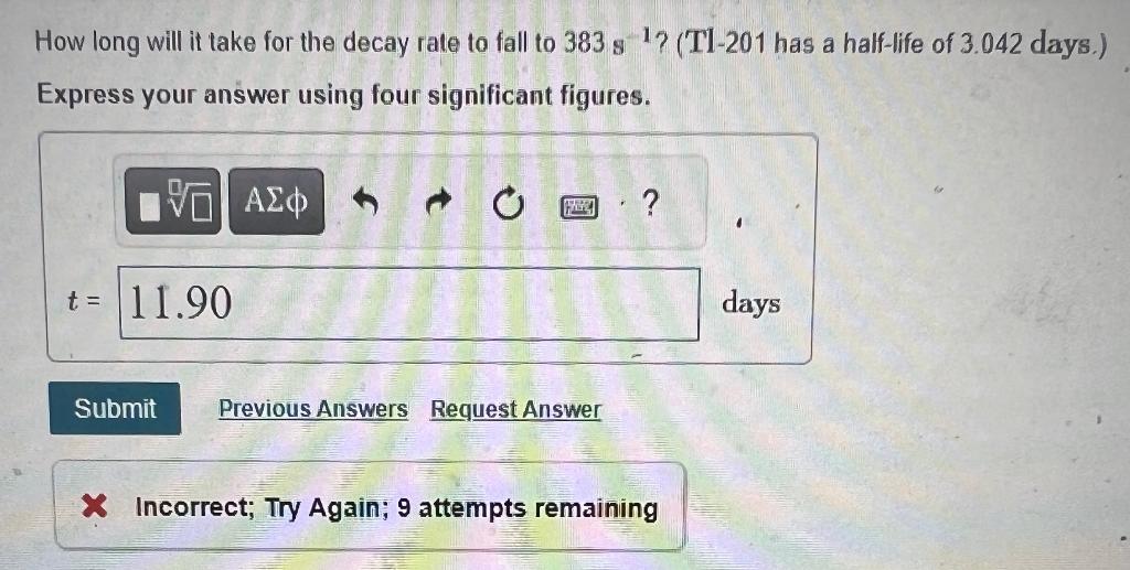 Solved A sample of Tl−201 has an initial decay rate of | Chegg.com