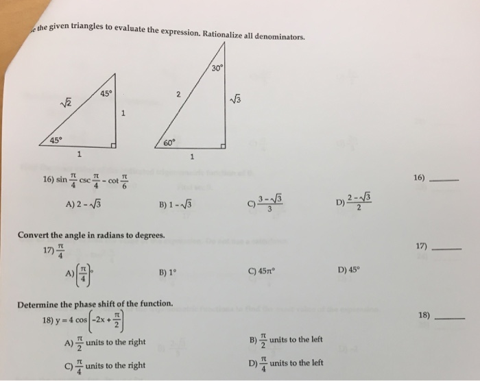 Solved the given triangles to evaluate the expression. | Chegg.com