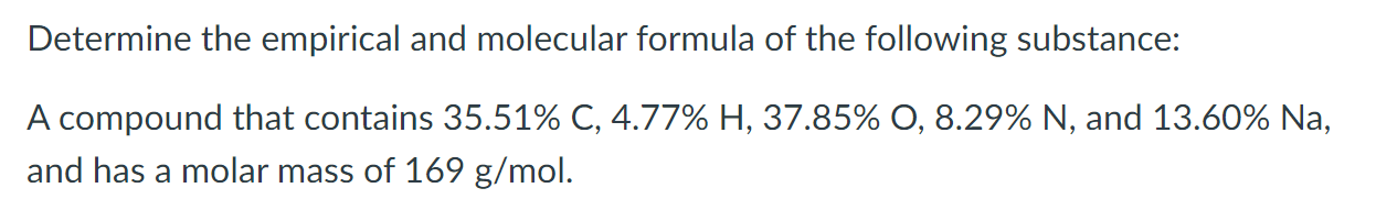 Solved Determine the empirical and molecular formula of the | Chegg.com