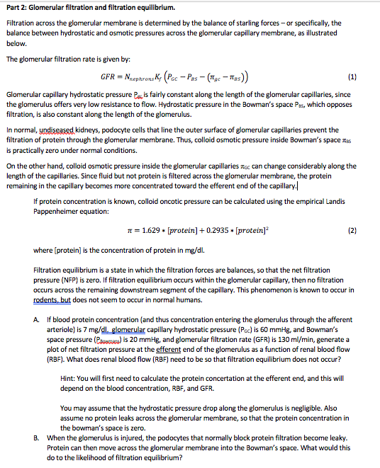 Part 2: Glomerular filtration and filtration | Chegg.com