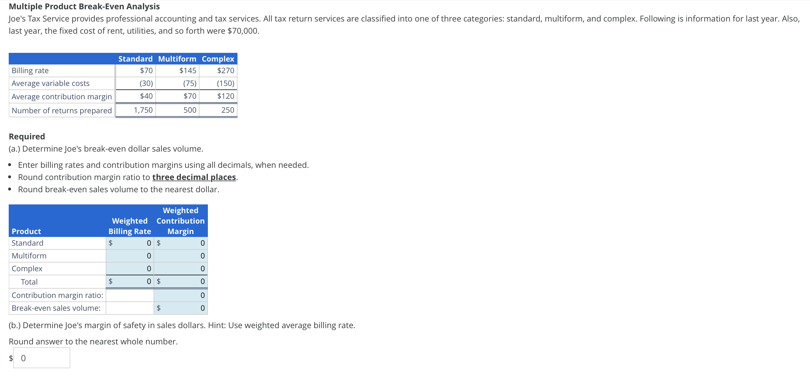 Solved Multiple Product Break-Even Analysis last year, the | Chegg.com