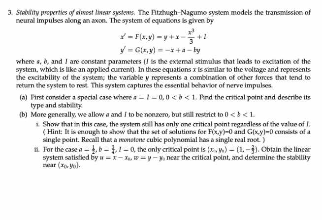 Solved 3. Stability properties of almost linear systems. The | Chegg.com