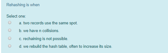 Solved Collision is when Select one: O a. the hash function | Chegg.com