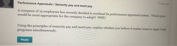 Solved Performance Appraisals / Seniority pay and merit pay | Chegg.com