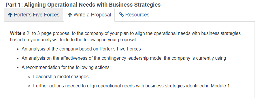 Solved Part 1: Aligning Operational Needs with Business | Chegg.com
