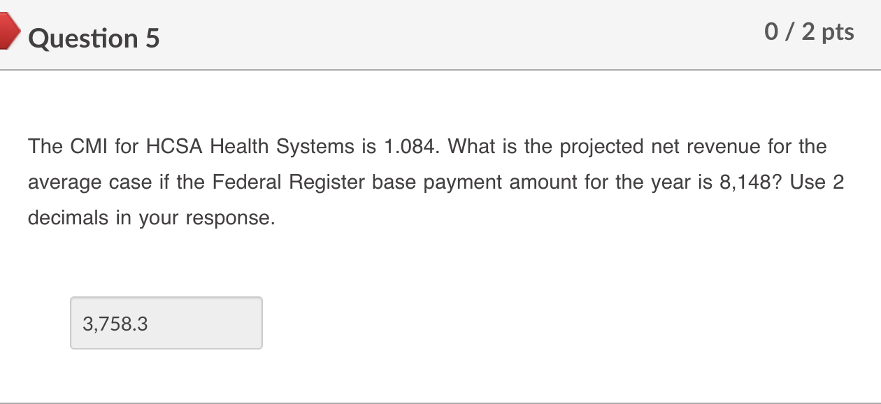 Solved The CMI for HCSA Health Systems is 1.05. What is the | Chegg.com