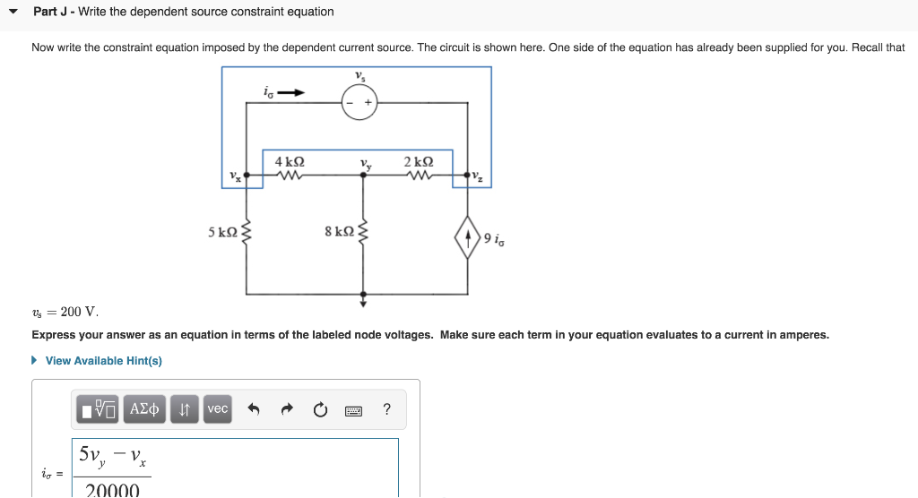 Solved Part J - Write the dependent source constraint | Chegg.com