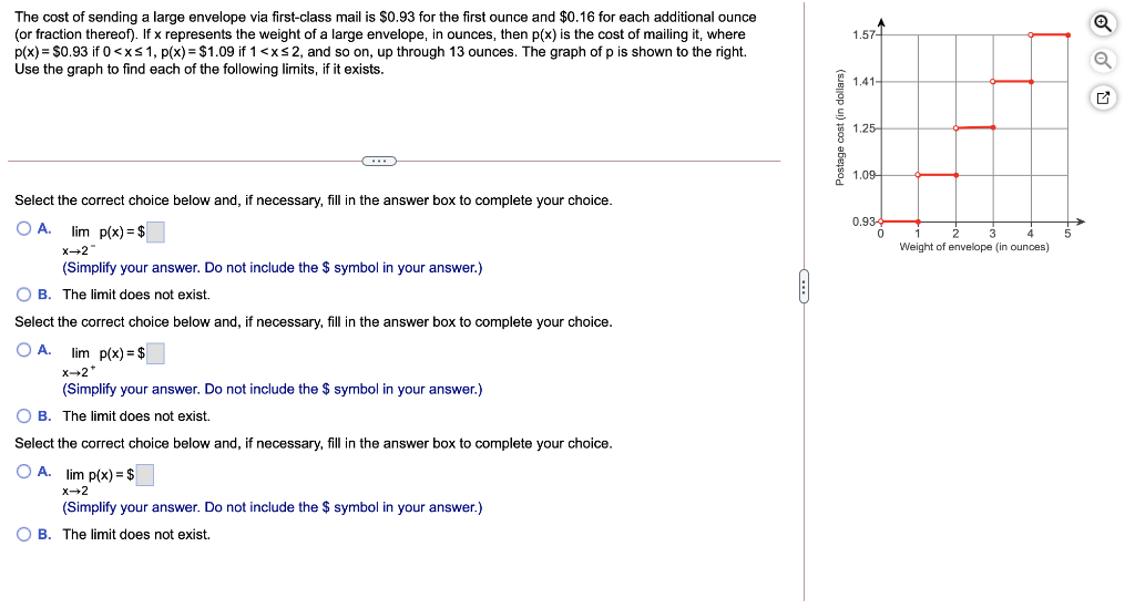 Solved 1.57 The cost of sending a large envelope via | Chegg.com