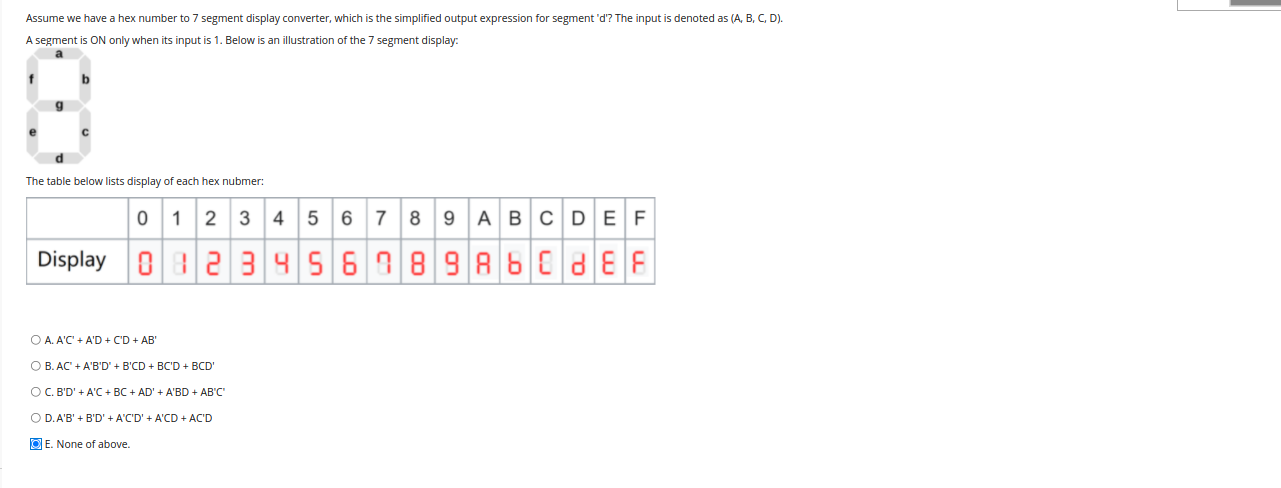 Solved Assume we have a hex number to 7 segment display | Chegg.com