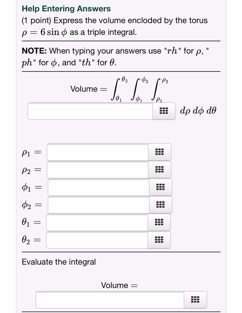 Solved Help Entering Answers (1 point) Express the volume | Chegg.com