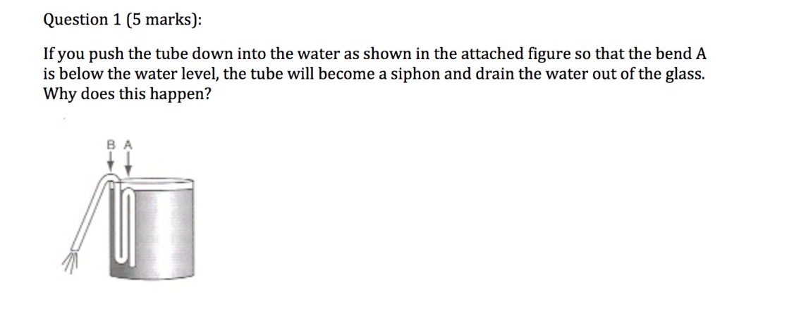 Solved Question 1 (5 marks): If you push the tube down into | Chegg.com