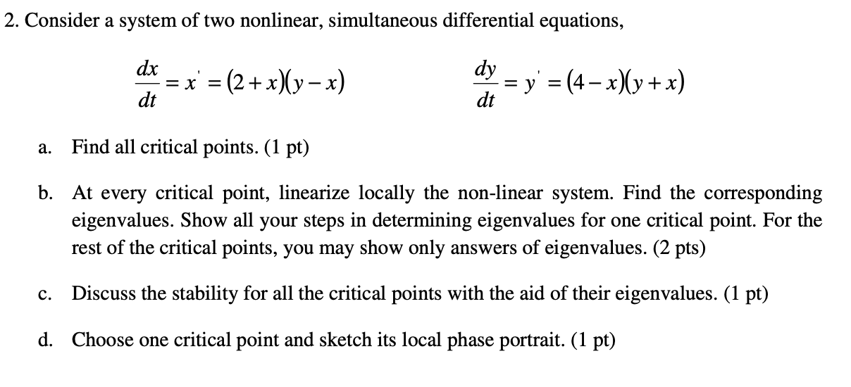 Solved 2. Consider a system of two nonlinear, simultaneous | Chegg.com